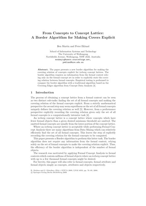 Pdf From Concepts To Concept Lattice A Border Algorithm For Making Covers Explicit