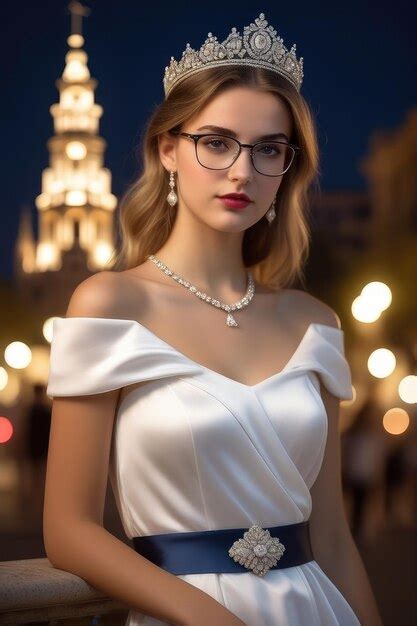 Premium Photo A Beautiful European Girl In White Dress Tiara And