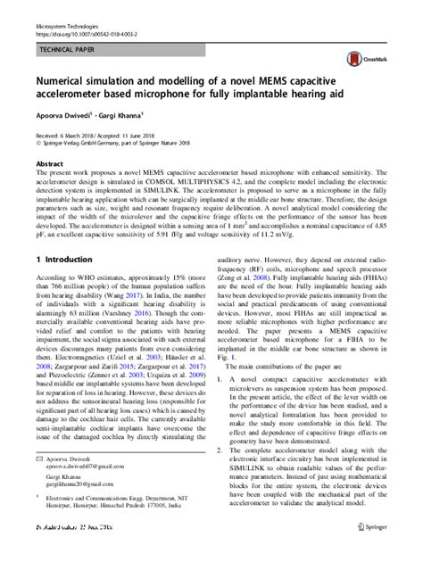 Pdf Numerical Simulation And Modelling Of A Novel Mems Capacitive