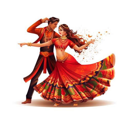 Premium Ai Image Dandiya Dancing Couple At Navratri Happy Durga Puja