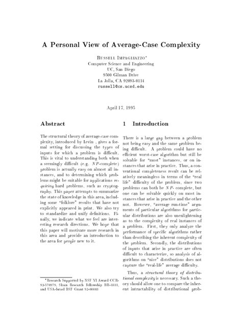 A Personal View Of Average Case Complexity Pdf Time Complexity Computational Complexity Theory