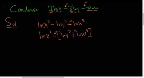 condensing logarithmic expression 2ln x 3ln y 8ln w