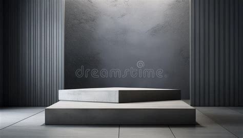 Minimalist Concrete Podium With Two Rectangular Platforms In A Modern