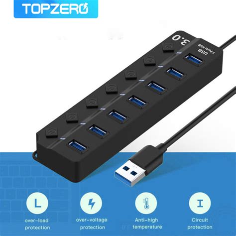 Topzero 7 In 1 Usb 3 0 Hub Usb Hub 3 0 Multi Usb Splitter Hub ใช้อะแดป