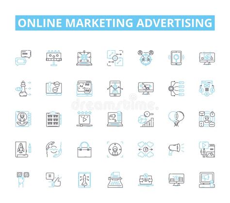 Online Marketing Advertising Linear Icons Set Strategy Targeting Analytics Engagement
