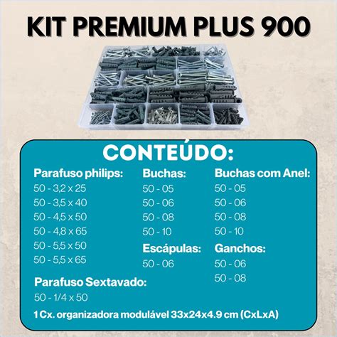 Kit Premium Plus 900 Peças Parafusos Buchas Gancho Escápula Kit Parafusos