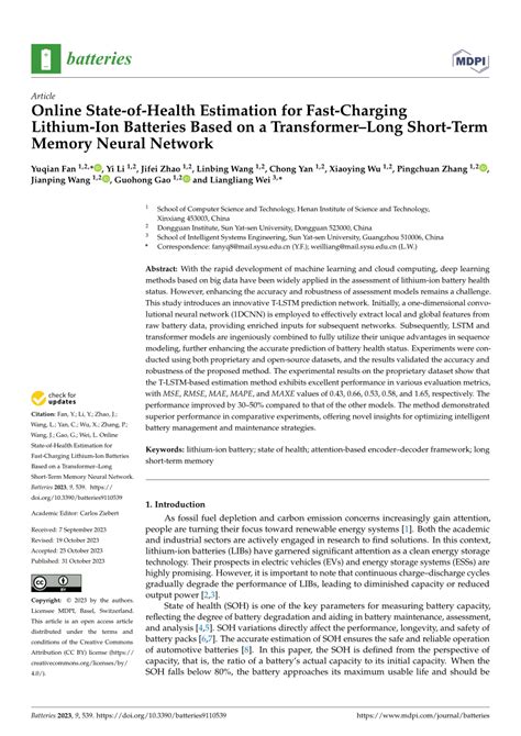 Pdf Online State Of Health Estimation For Fast Charging Lithium Ion Batteries Based On A