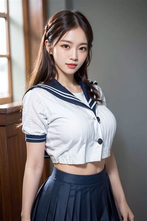 화이트 세라복 교복 입은 Ai여자 만들기 그리기