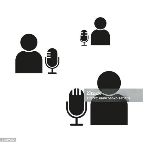 마이크 및 사람 아이콘 팟캐스트 녹음 기호 블랙 실루엣 디자인 벡터 일러스트 레이 션 0명에 대한 스톡 벡터 아트 및 기타 이미지 Istock