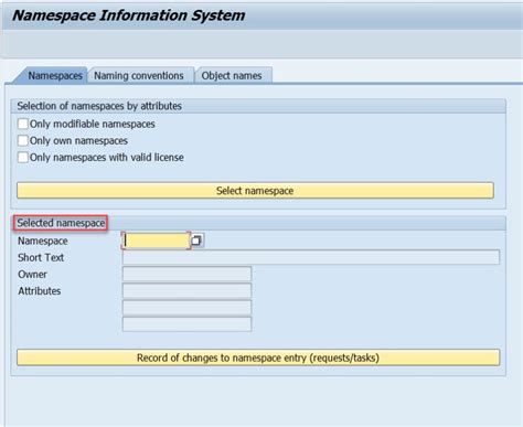 Namespace Modification Sapcodes