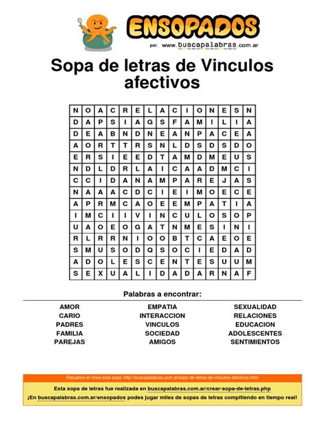 Sopa De Letras De Vinculos Afectivos Pdf Relaciones íntimas La
