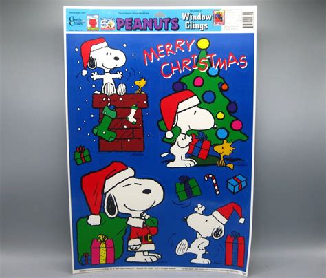 Vintage Peanuts Snoopy Charlie Brown Merry Christmas Window Clings 1999