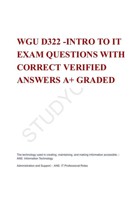WGU D INTRO TO IT EXAM QUESTIONS WITH CORRECT VERIFIED ANSWERS A GRADED WGU D Stuvia US