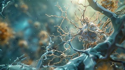Microscopic View Of A Neuron Cell With Intricate Branching Structures Stock Illustration