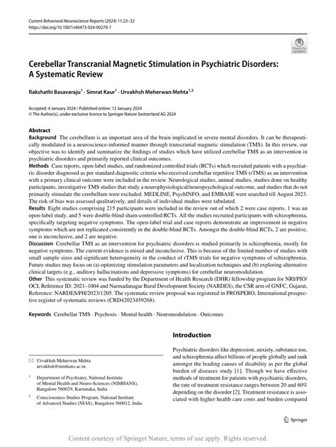 Cerebellar Transcranial Magnetic Stimulation In Psychiatric Disorders A Systematic Review