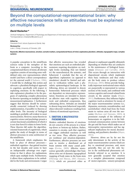 Pdf Beyond The Computational Representational Brain Why Affective
