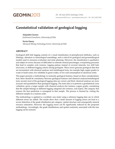 Pdf Geostatistical Validation Of Geological Logging