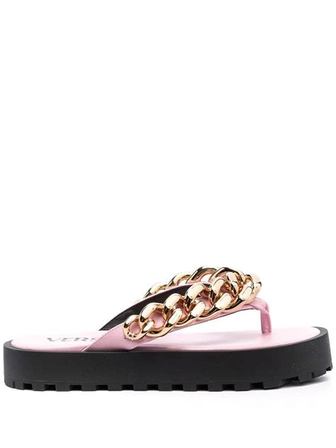 Versace Pink Chain Leather Sandals 37 Versace Shoes Medusa Chain