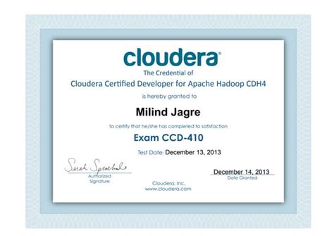 Milind Jagre Cloudera Certified Developer For Apache Hadoop Cdh4 Pdf