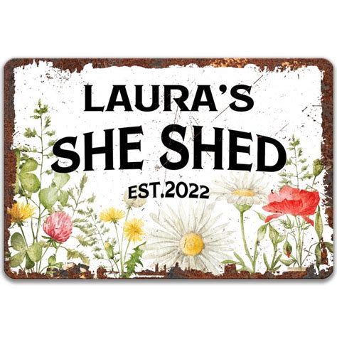 Personalized She Shed Sign Wildflowers Custom Womans She Shed Sign