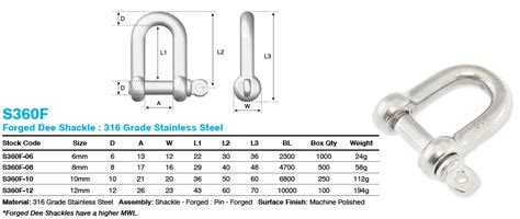 S360F ProRig Forged Dee Shackle 316 Grade Stainless Steel