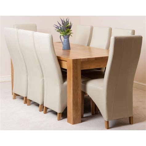 Kuba Large Oak Dining Table With 8 Lola Ivory Leather Chairs Oak