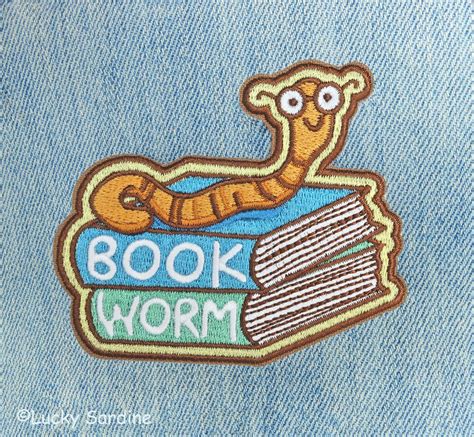 Bookworm Embroidered Patch Book Worm Patch Etsy