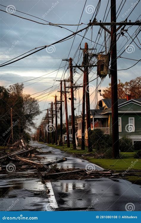 Broken Power Lines And Poles After Hurricanes Wrath Stock Illustration