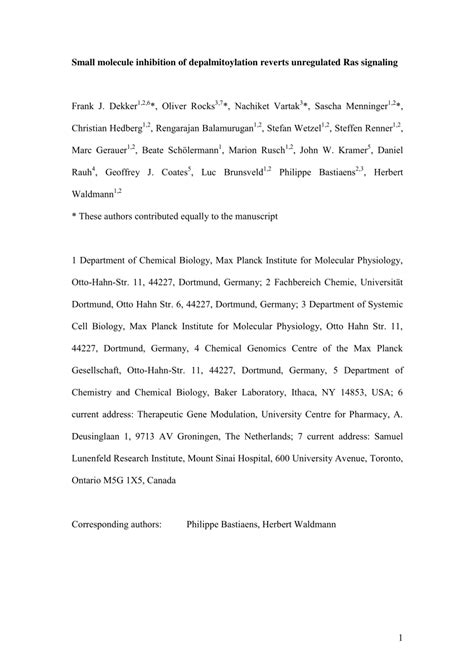 Pdf Small Molecule Inhibition Of Apt1 Affects Ras Localization And