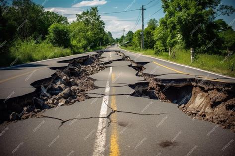 Premium Ai Image Cracks Street Road After Earthquake