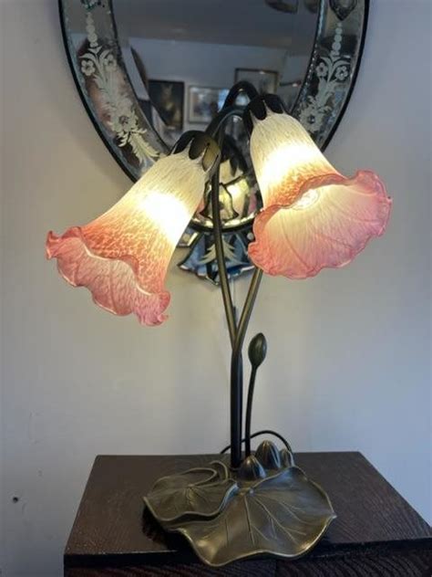 Art Nouveau Style Pinkwhite Lily Table Lamp Orakei Objet Antiques
