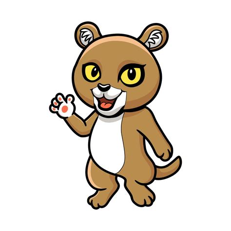 Cute Little Puma Cougar Cartoon Waving Hand 24232105 Vector Art At Vecteezy