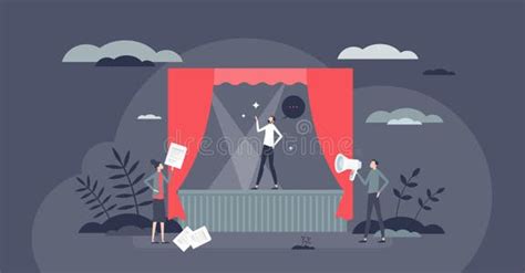 Theater Rehearsal And Dramatic Performance On Stage Tiny Person Concept Stock Vector