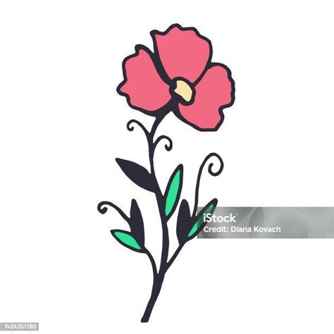 흰색 배경에 고립 된 손으로 그린 꽃 다채로운 장식 낙서 스케치 일러스트레이션 벡터 꽃 요소 0명에 대한 스톡 벡터 아트 및 기타 이미지 Istock