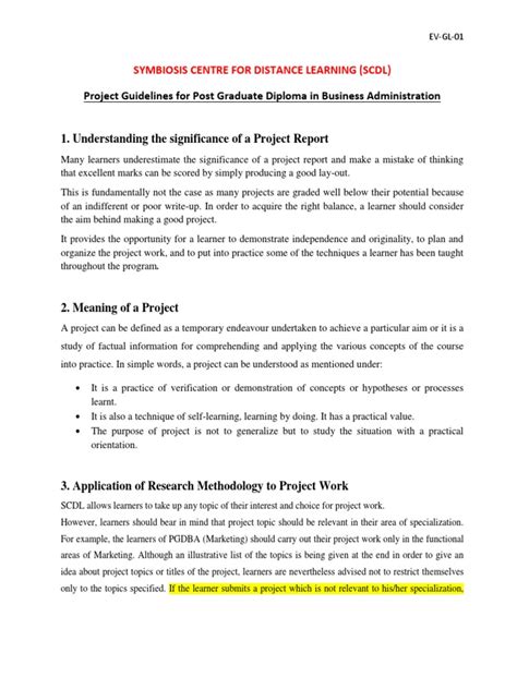 Scdl 2014 Pgdba Project Report Guideline Pdf Pdf Master Of Business Administration