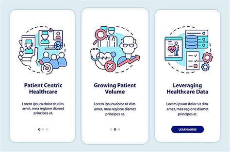 Challenges In Healthcare System Highlighted On Blue Onboarding Screen Of Mobile App Vector Form