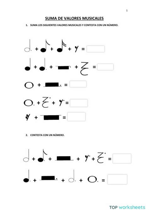 Suma De Valores Musicales Ficha Interactiva Topworksheets