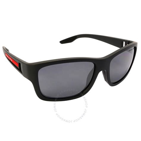Prada Linea Rossa Polarized Dark Grey Mirror Silver Rectangular Mens