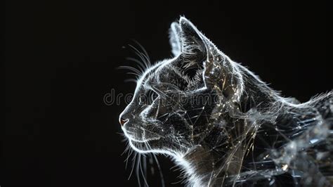 A Soft Floating Holographic Projection Of A Cat Illuminates The Dark Surroundings With Neon