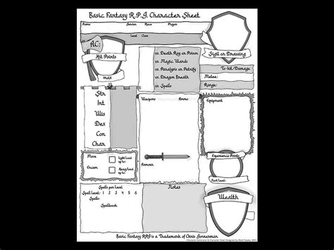 Dark Dungeons And Endless Adventures Basic Fantasy RPG Character Sheets