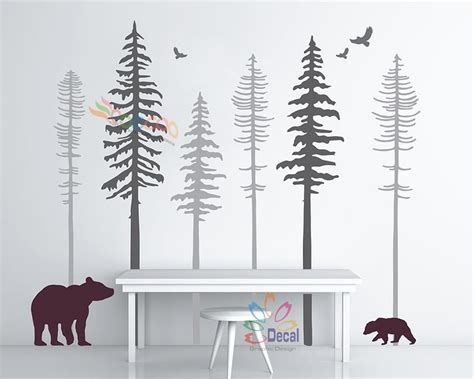Pine Tree Forest Wall Decals Forest Mural Forest Scene Etsy