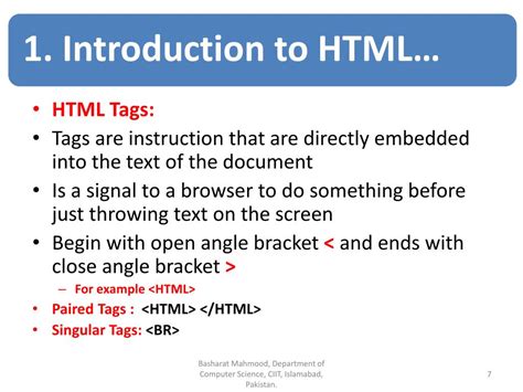 Ppt Introduction To Html Basic Structure Of A Html Page Text Formatting Tags In Html Lists In