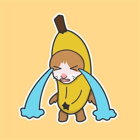 Vector de Meme de Gato Banana chorando Ilustração bonita Vetor Premium