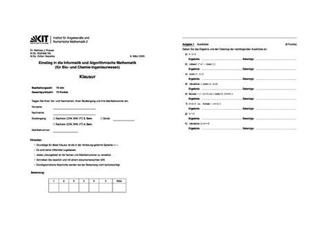 informatik altklausur märz 20 einstieg in die informatik und