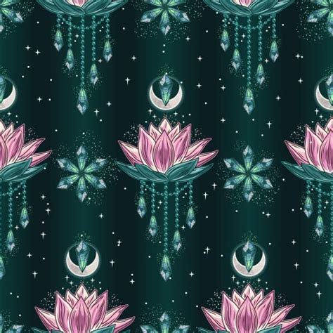 Celestial Pattern With Lotus Dragonflies Moon Vector Image