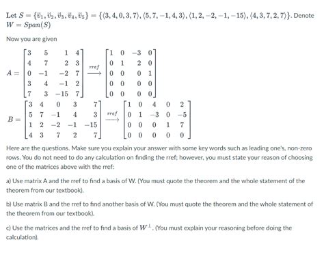 Solved Here Are My Quotes The Column Vectors Of A That Chegg