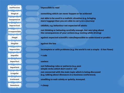 Il Ir Im Prefix Adjectives Match Up