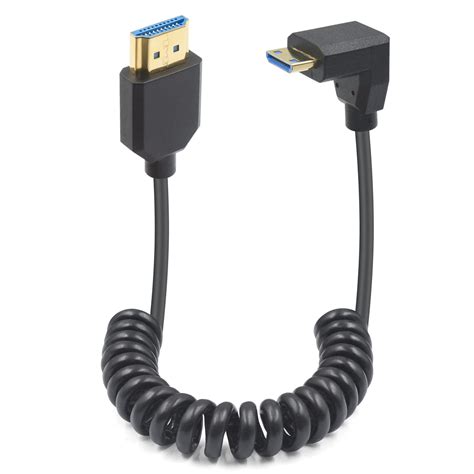Duttek 90 Degree Mini HDMI To HDMI Coiled Cable 48Gbps Ultra Thin Down