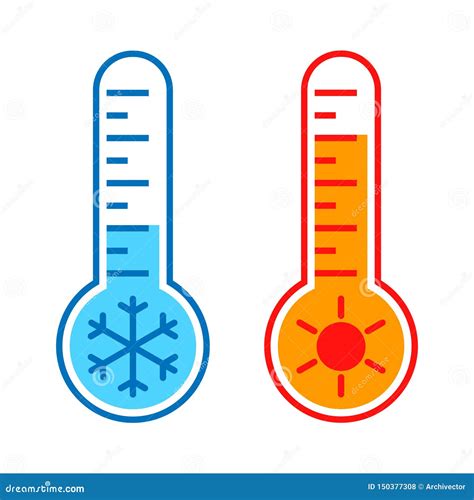Thermometers With High And Low Temperatures Graphic Icons Stock Vector