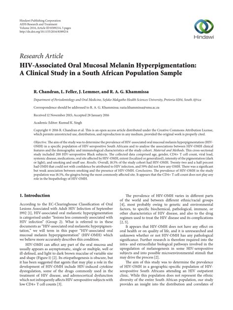 Pdf Hiv Associated Oral Mucosal Melanin Hyperpigmentation A Clinical